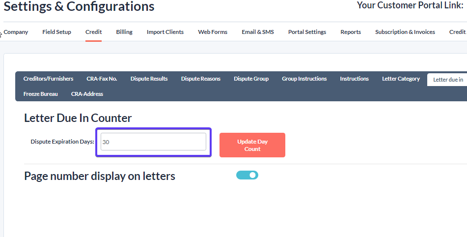 How one can set the Due In Counter Days? – DisputeFox