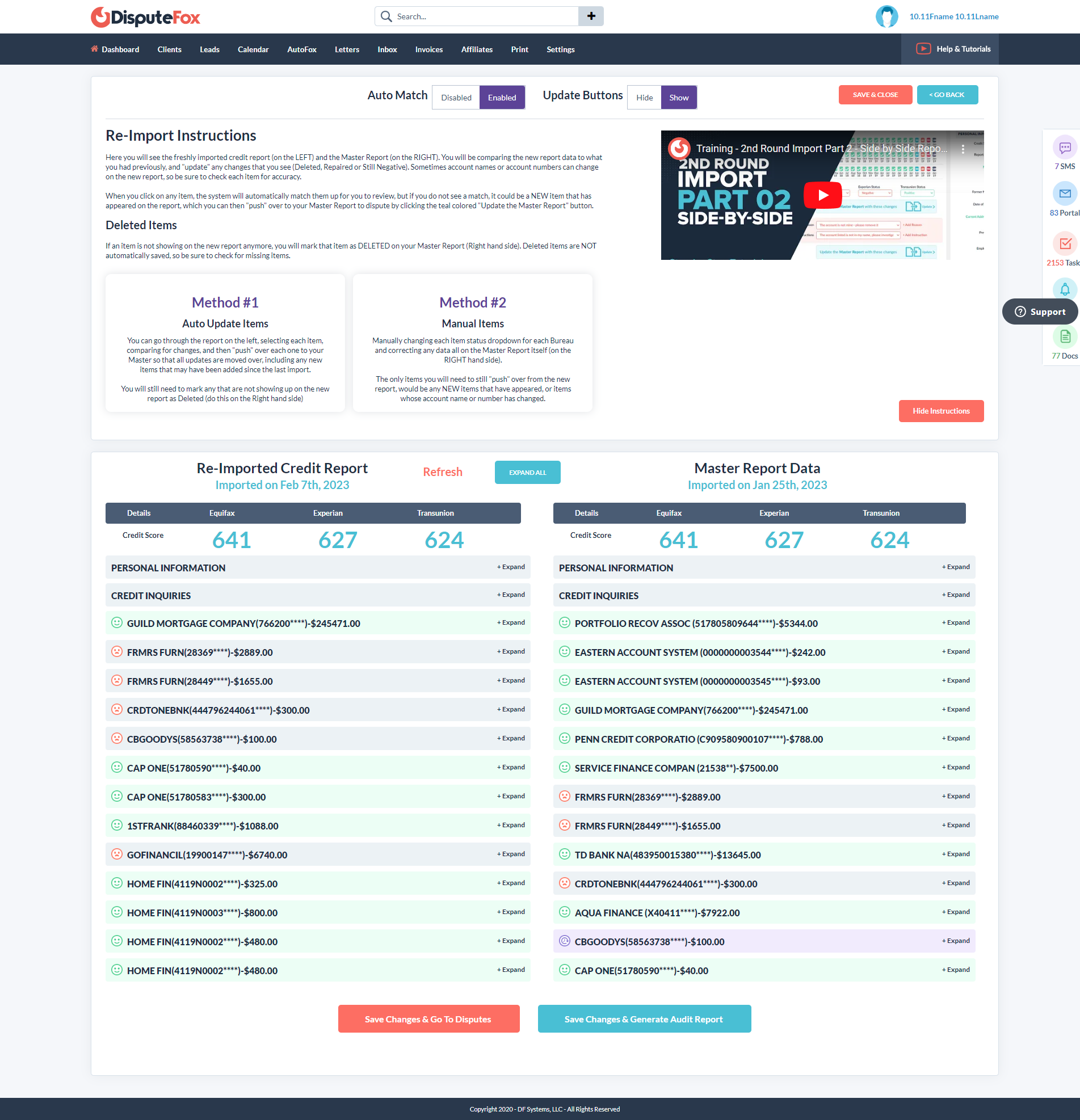 Side By Side Re-Import(Montly Progress Report) – DisputeFox