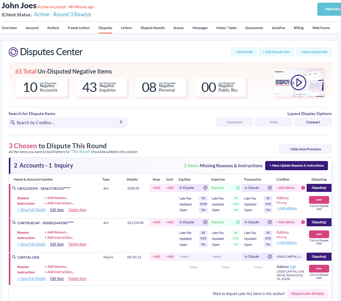 New Disputes Tab Overview – DisputeFox