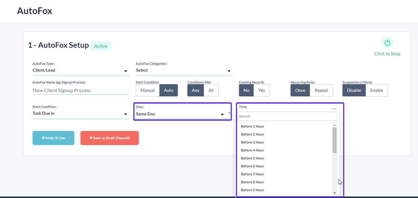 Autofox: Task/ Reminder Due In – DisputeFox