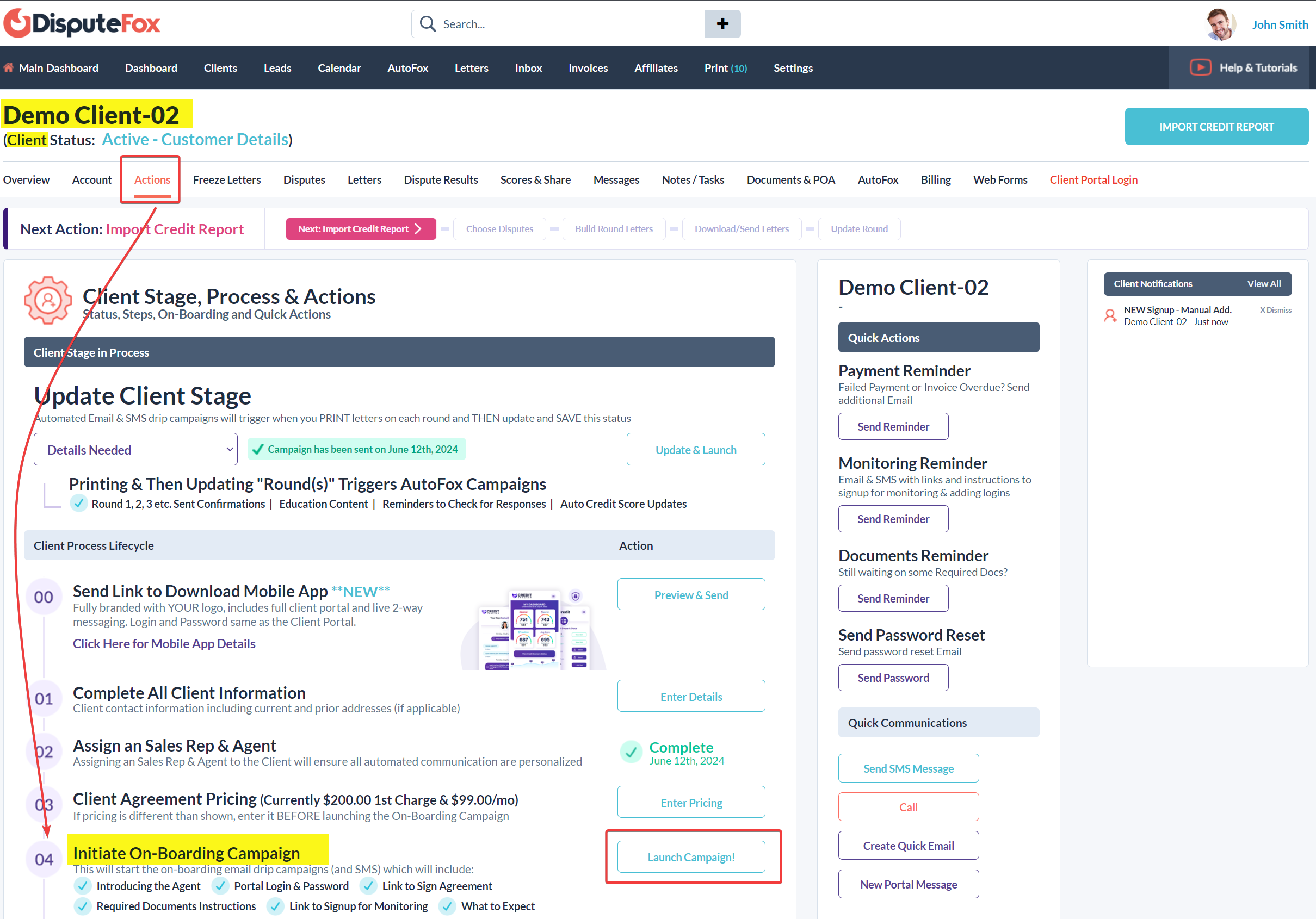 How can I send clients their portal login credentials for the ...