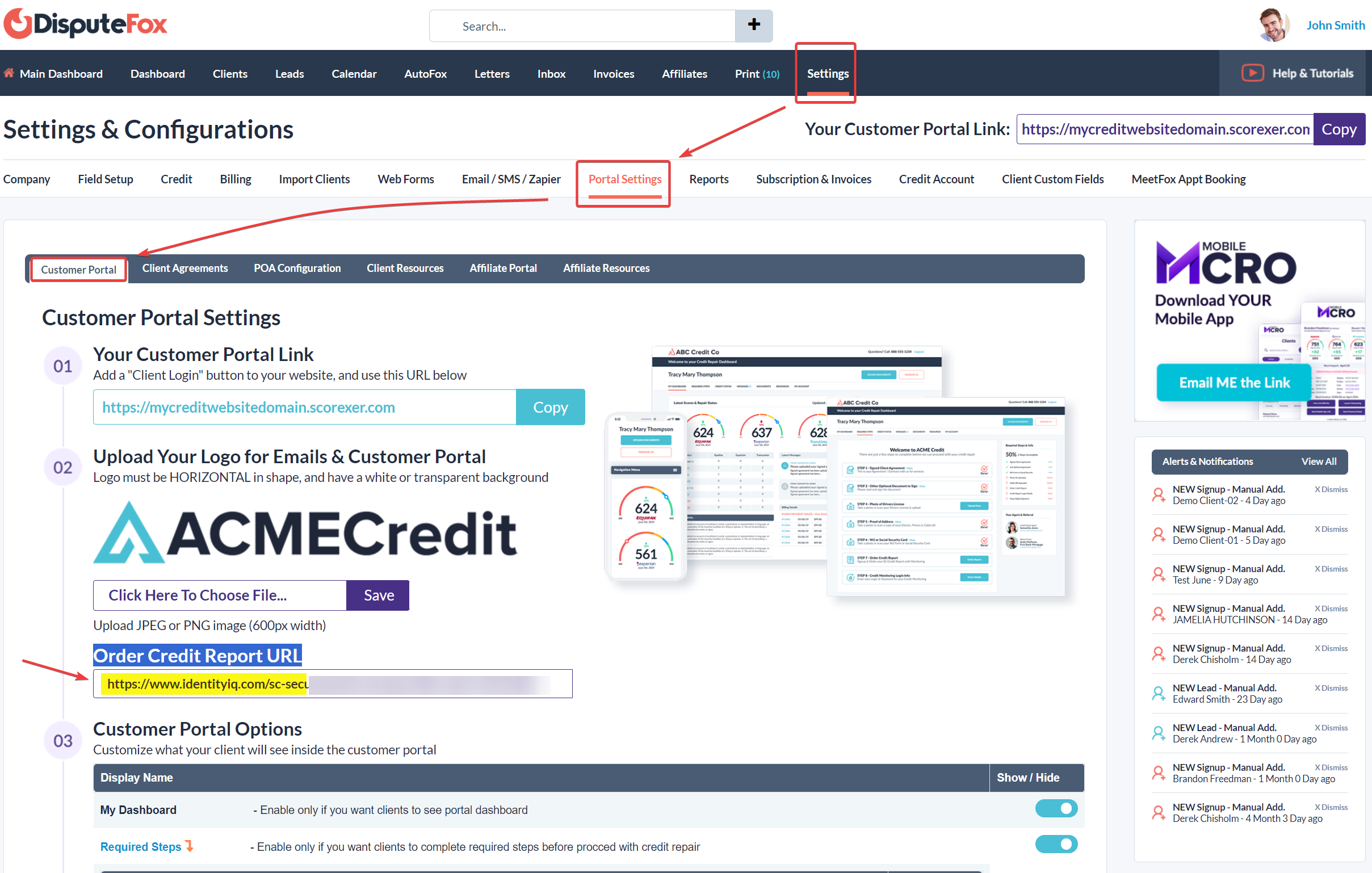 How can I activate the order credit report link for automatic emails ...
